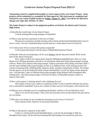 Senior Project Proposal Form 2012 13 | PDF