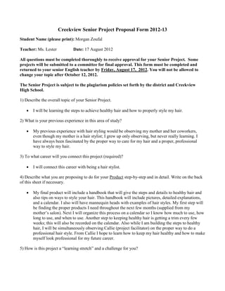 Senior Project Proposal Form 2012-13 | PDF