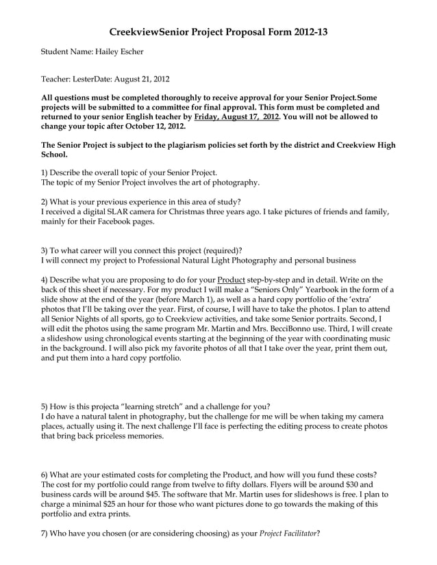 Senior Project Proposal | PDF