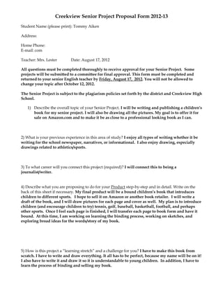 Senior Project Proposal Form | PDF