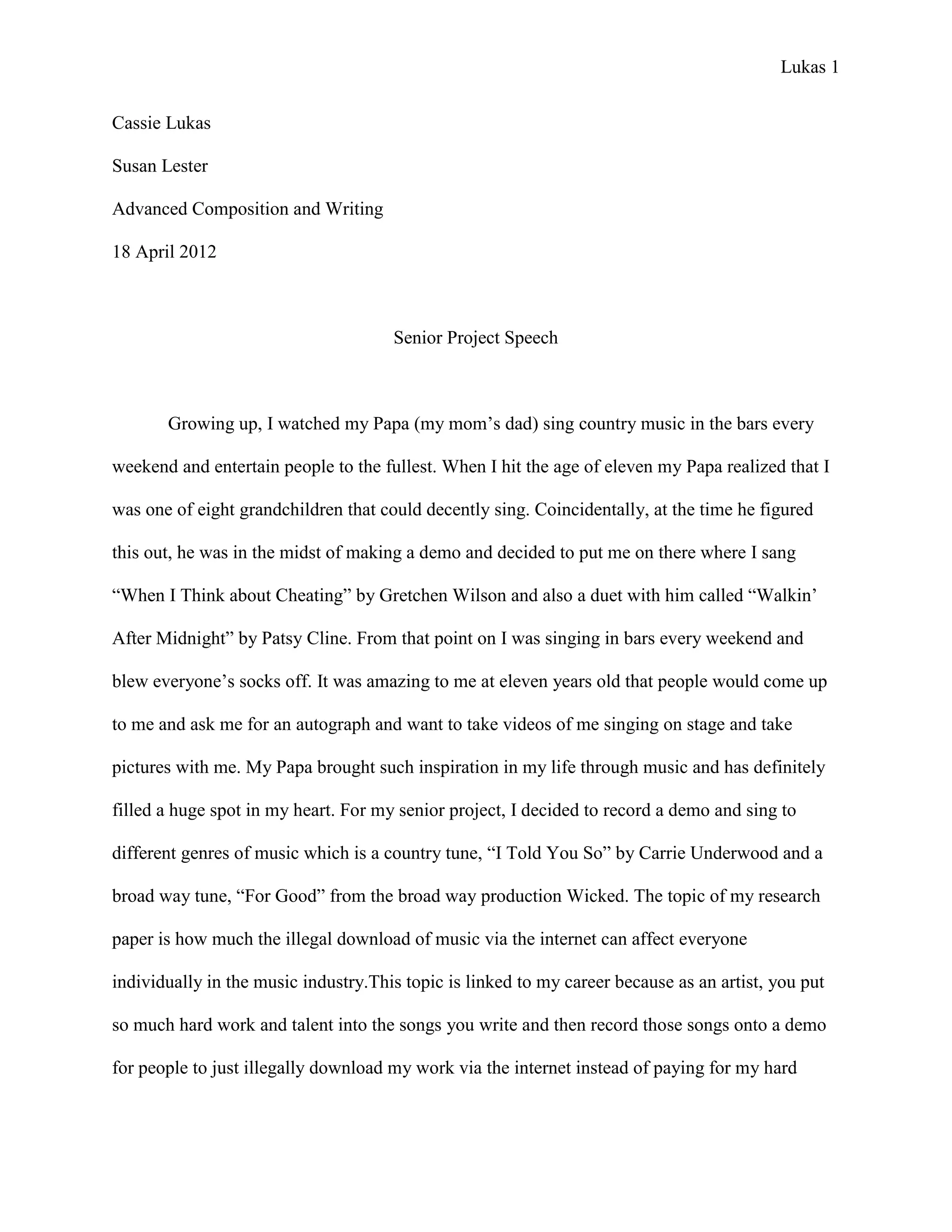 Senior project speech | DOCX | Audio Production | Content Production