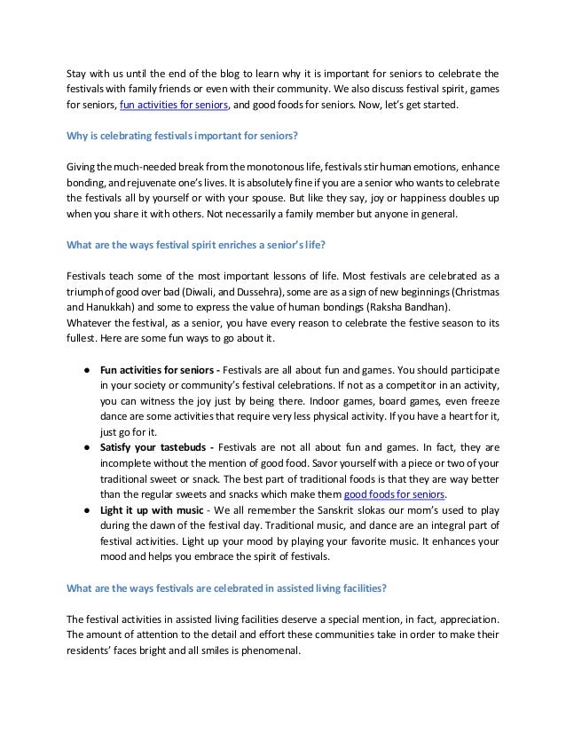 Seniors and the Importance of Celebrating Festivals in a Community | PDF