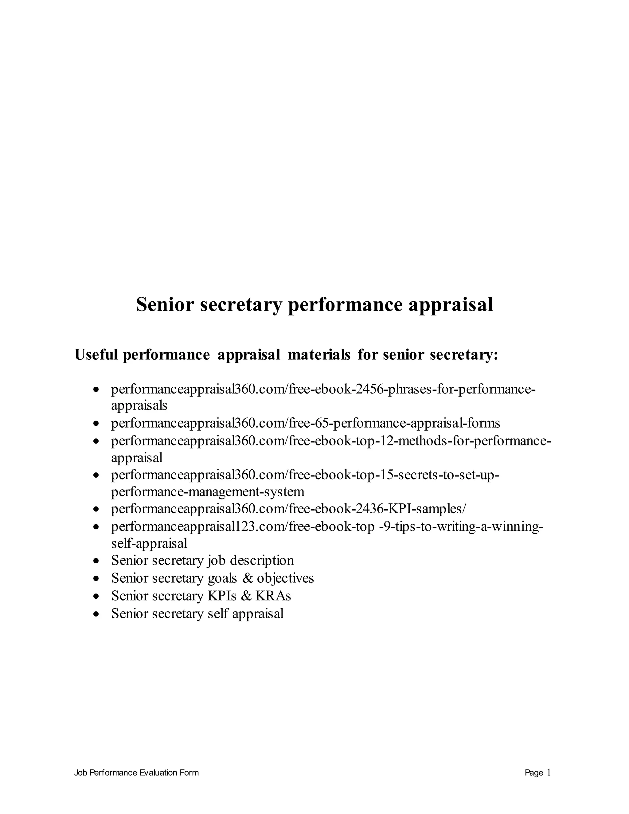Senior secretary performance appraisal | DOCX