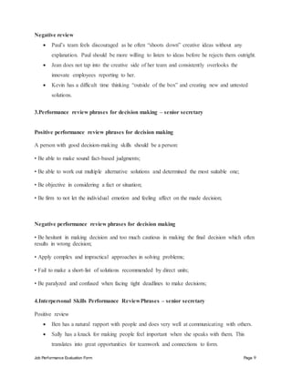 Senior secretary performance appraisal | DOCX