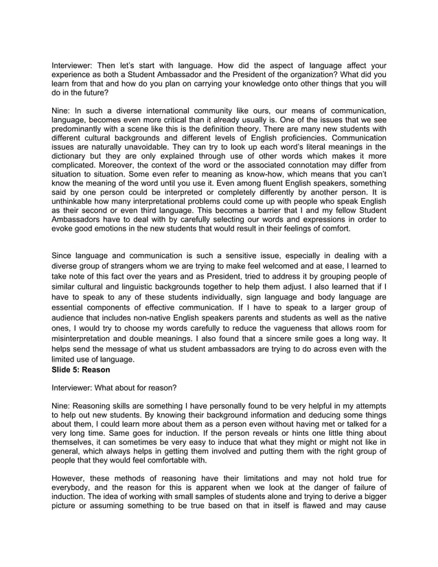 Final Presentation Interview Script | DOC | Educational Assessment ...