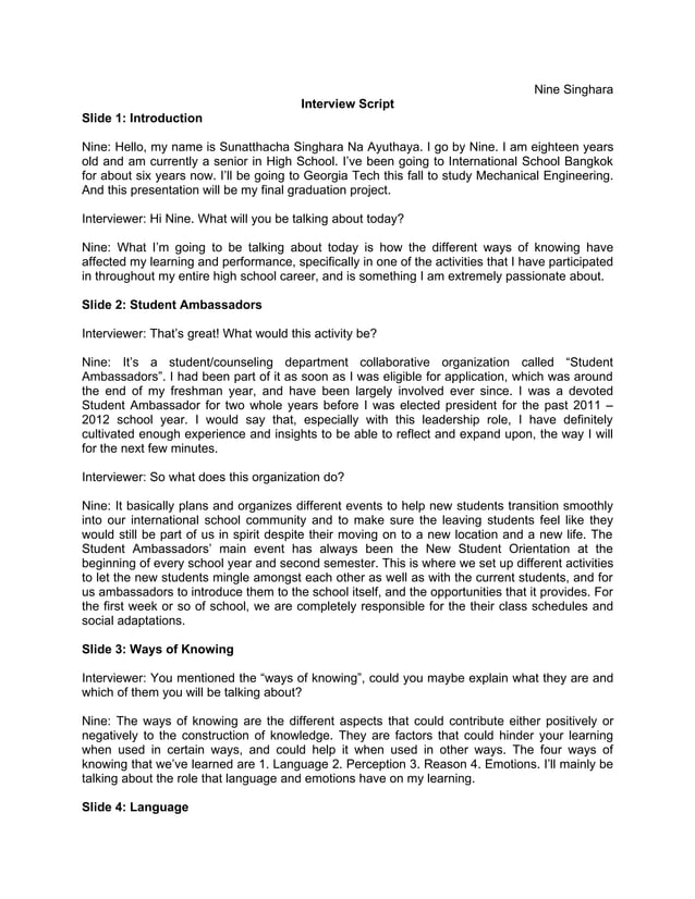 Final Presentation Interview Script | PDF