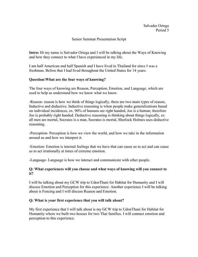 Senior seminar presentation script | PDF