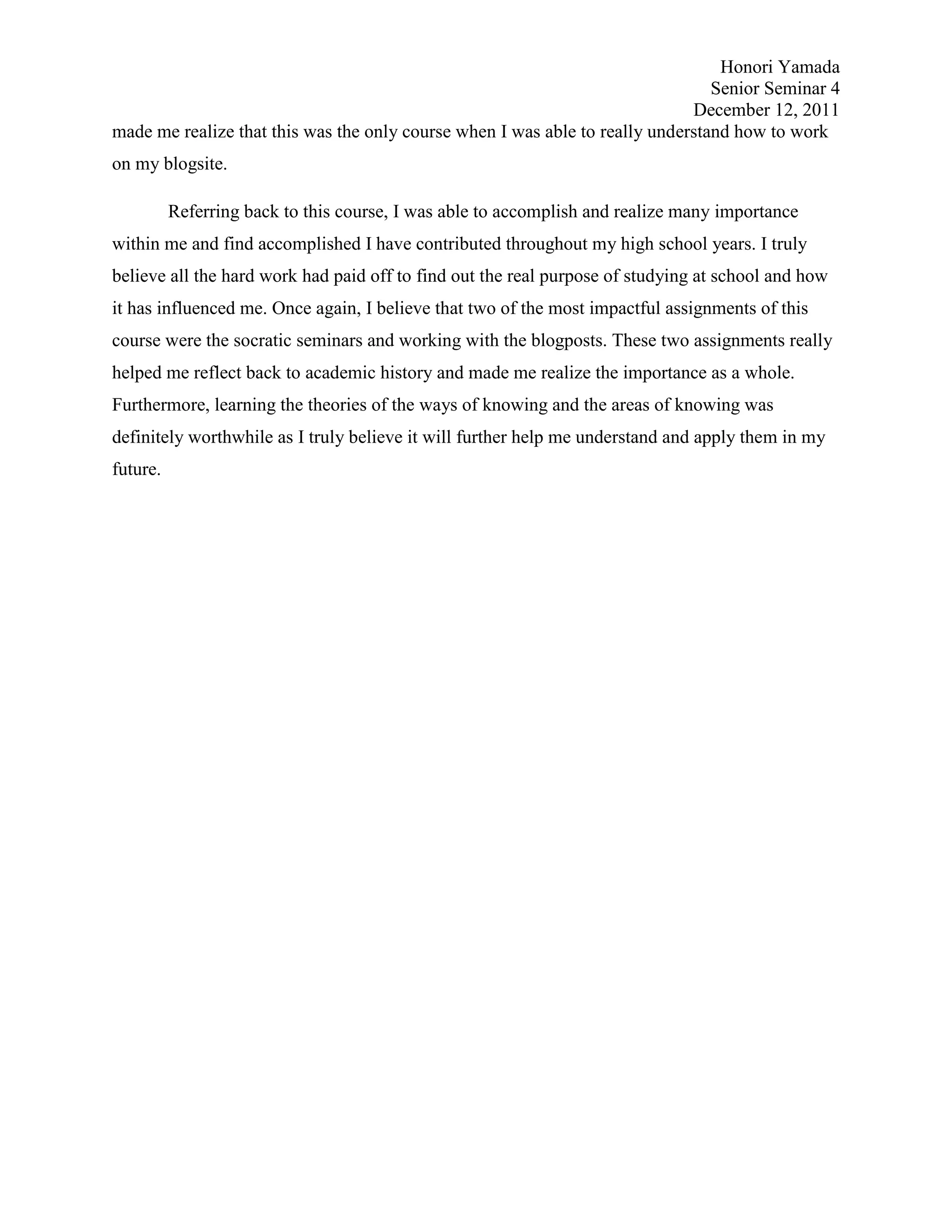 Senior Seminar Reflection | DOCX