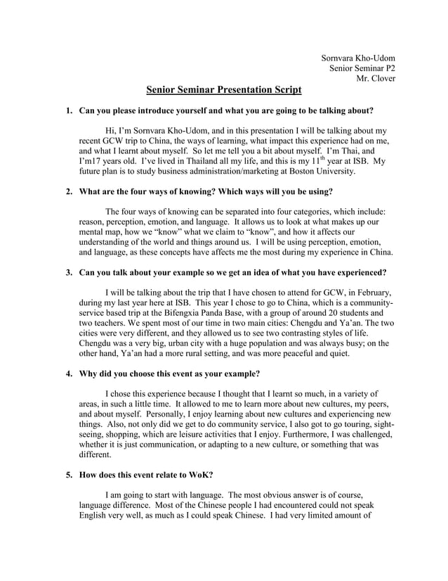 Senior Seminar Presentation Script | PDF