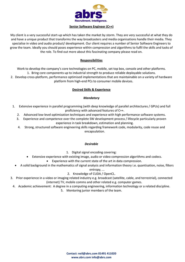 Senior software engineer (c++) | PDF | Computing | Technology & Computing