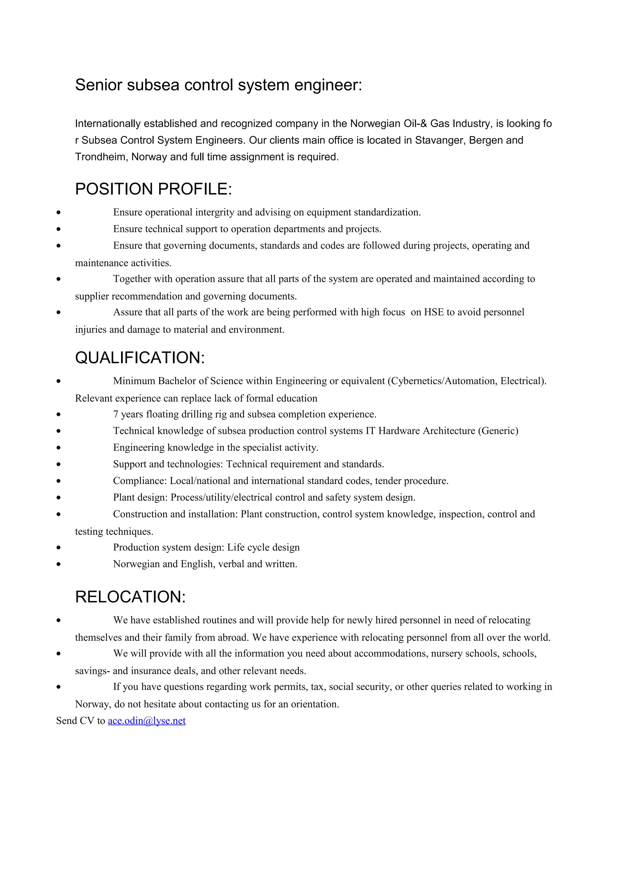 Senior subsea control system engineers | PDF