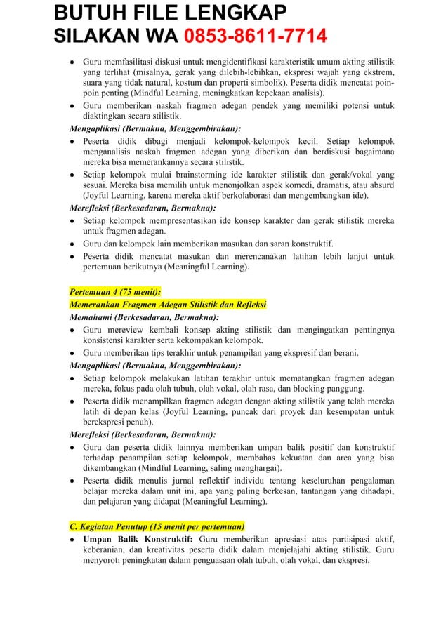 Modul Ajar Pembelajaran Mendalam SBK Seni Teater Kelas 9 Terbaru 2025 | DOCX