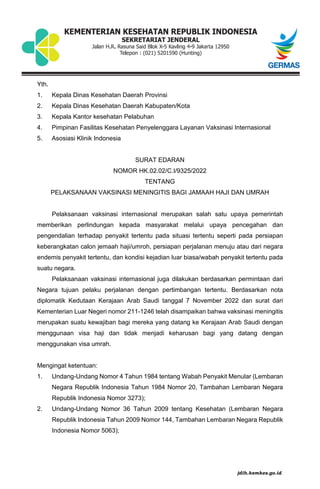 Surat Edaran Vaksin Meningitis | PDF