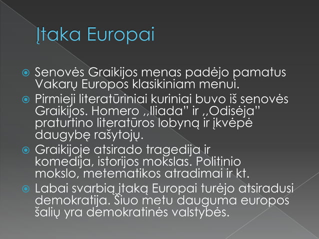 Senovės graikijos kultūros palikimas ir įtaka europai | PPTX