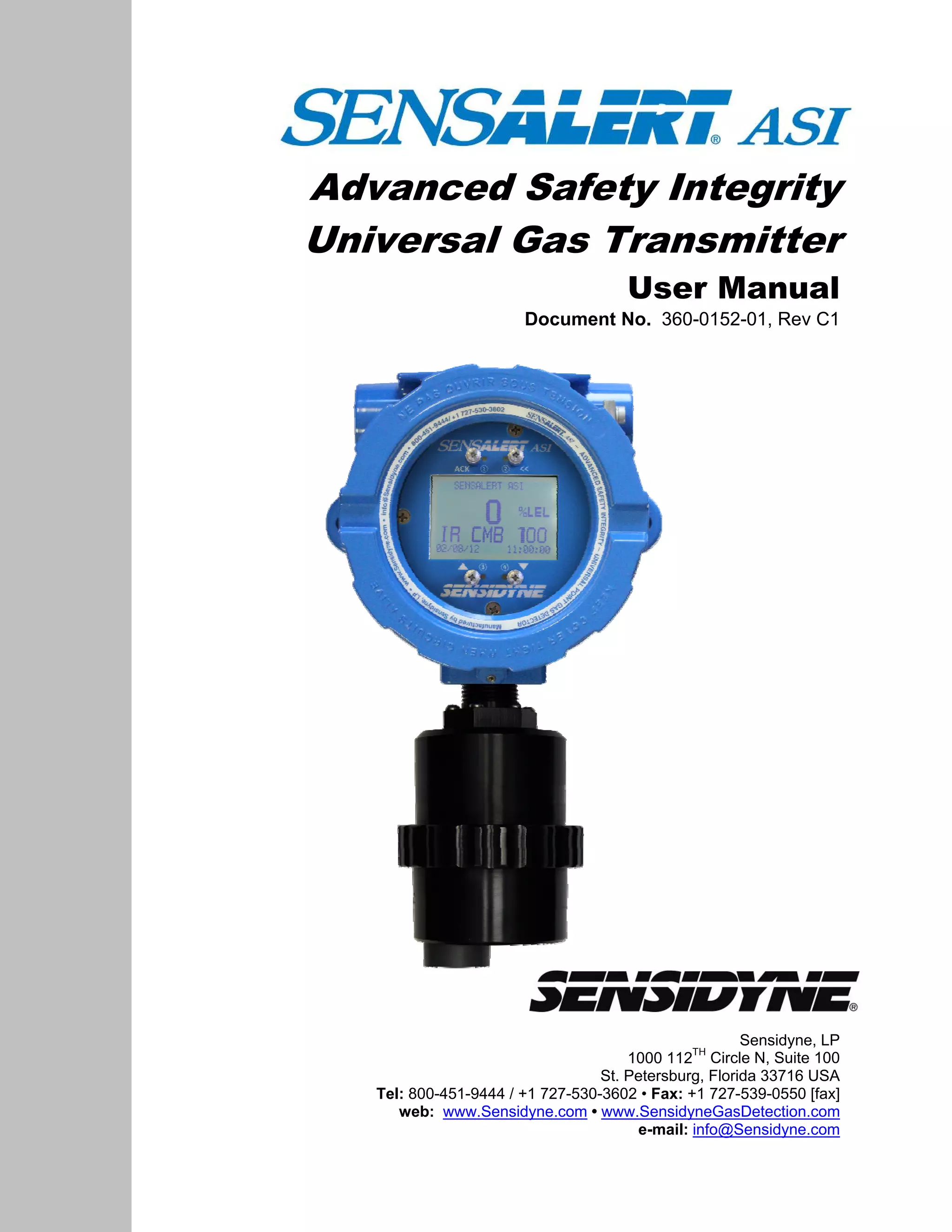 SensAlert ASI Advanced Safety Integrity Gas Transmitter | PDF