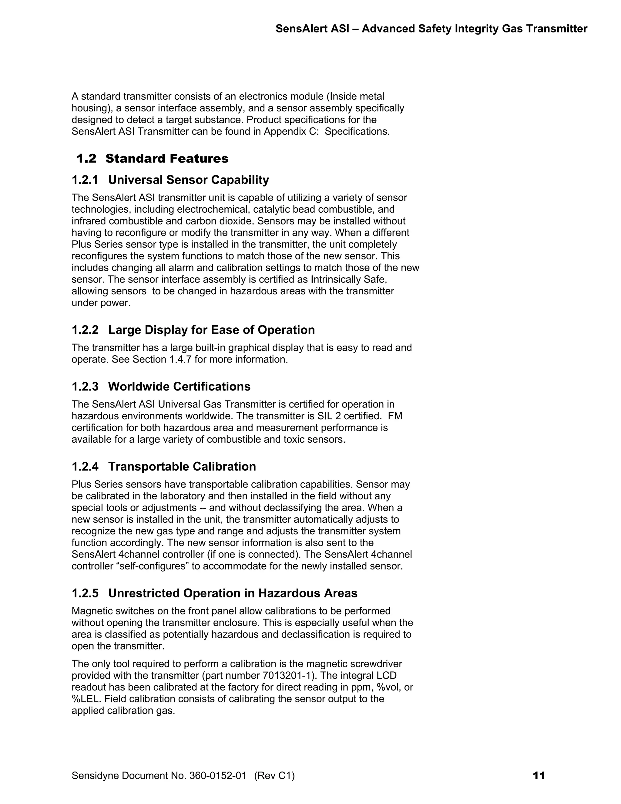 SensAlert ASI Advanced Safety Integrity Gas Transmitter | PDF