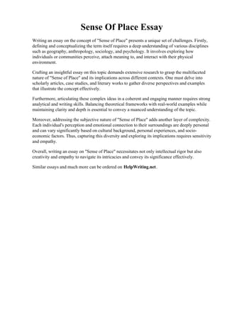 Sense Of Place Essay | PDF