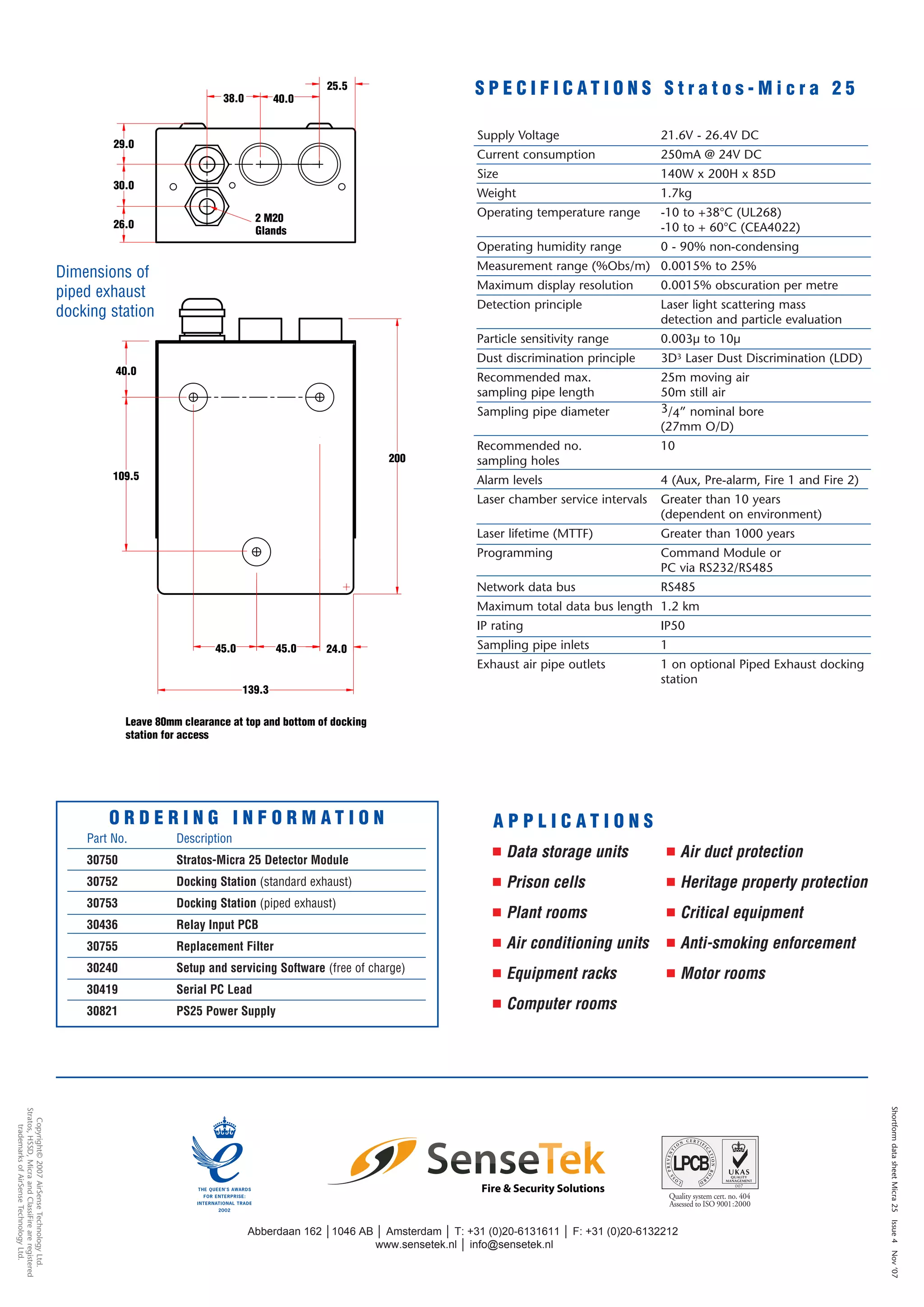 SenseTek Stratos Micra 25 datasheet | PDF