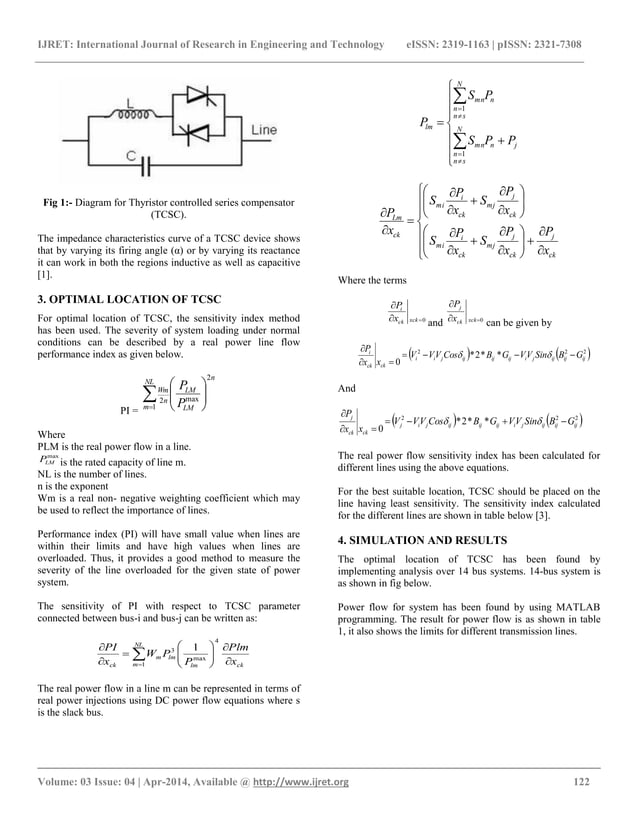Sensitivity Based Optimal Location Of Tcsc For Improvement Of Power