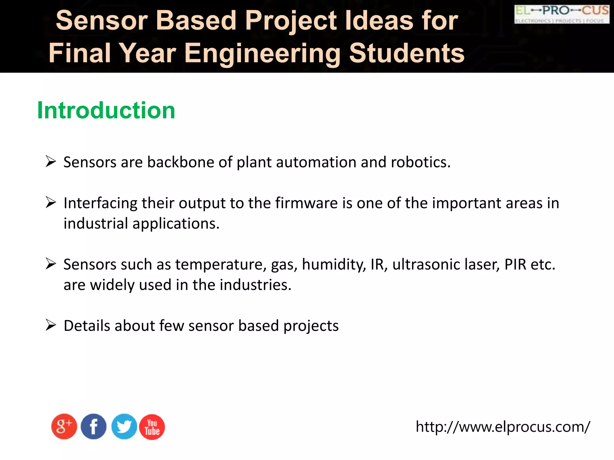 Sensor Based Project Ideas for Final Year Engineering Students | PPTX