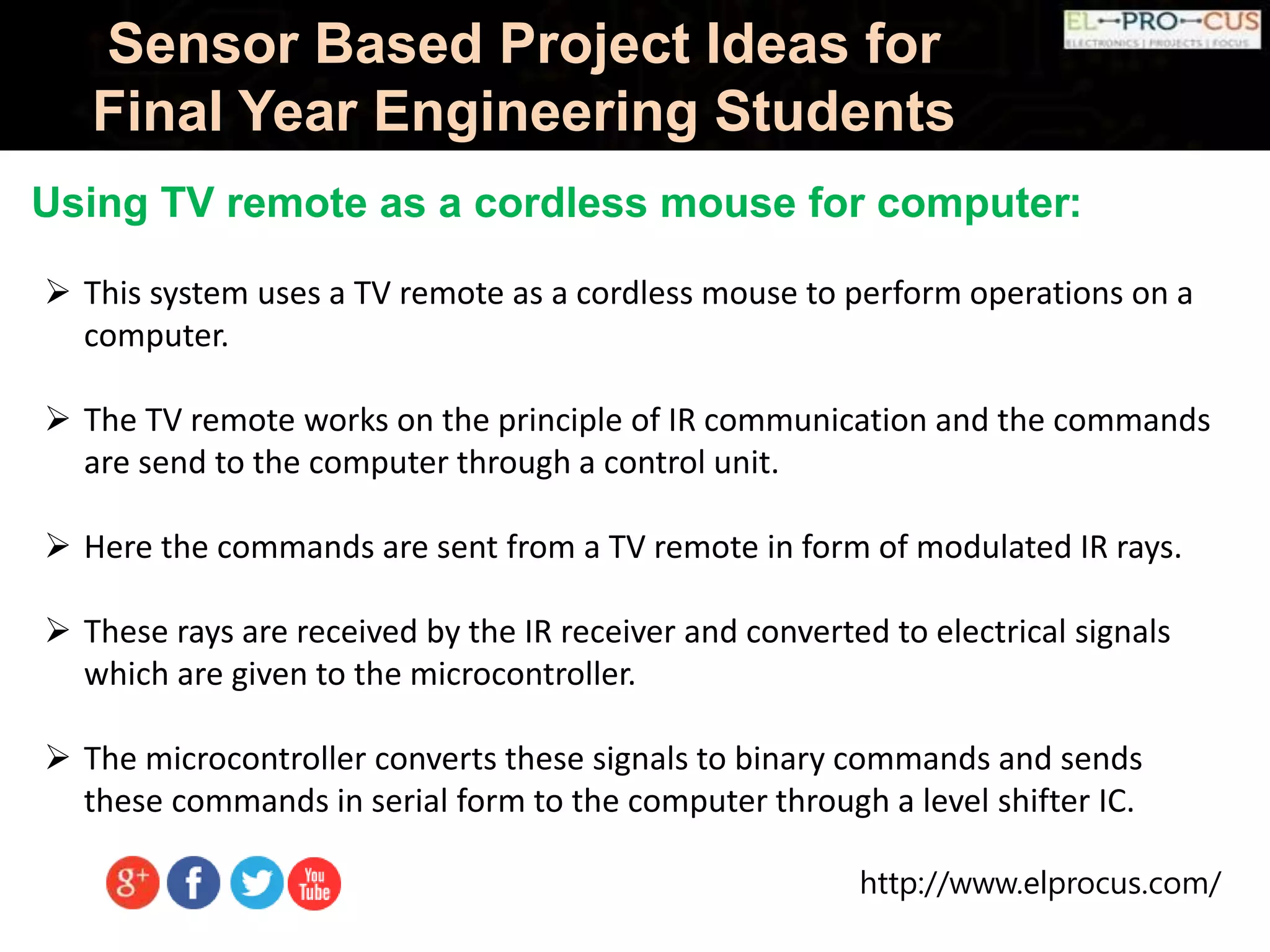 Sensor Based Project Ideas for Final Year Engineering Students | PPTX