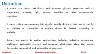 Overview on Sensors- Sensors and Interface Modules | PPT