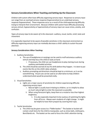 Sensory Considerations When Teaching and Setting Up the Classroom | DOC