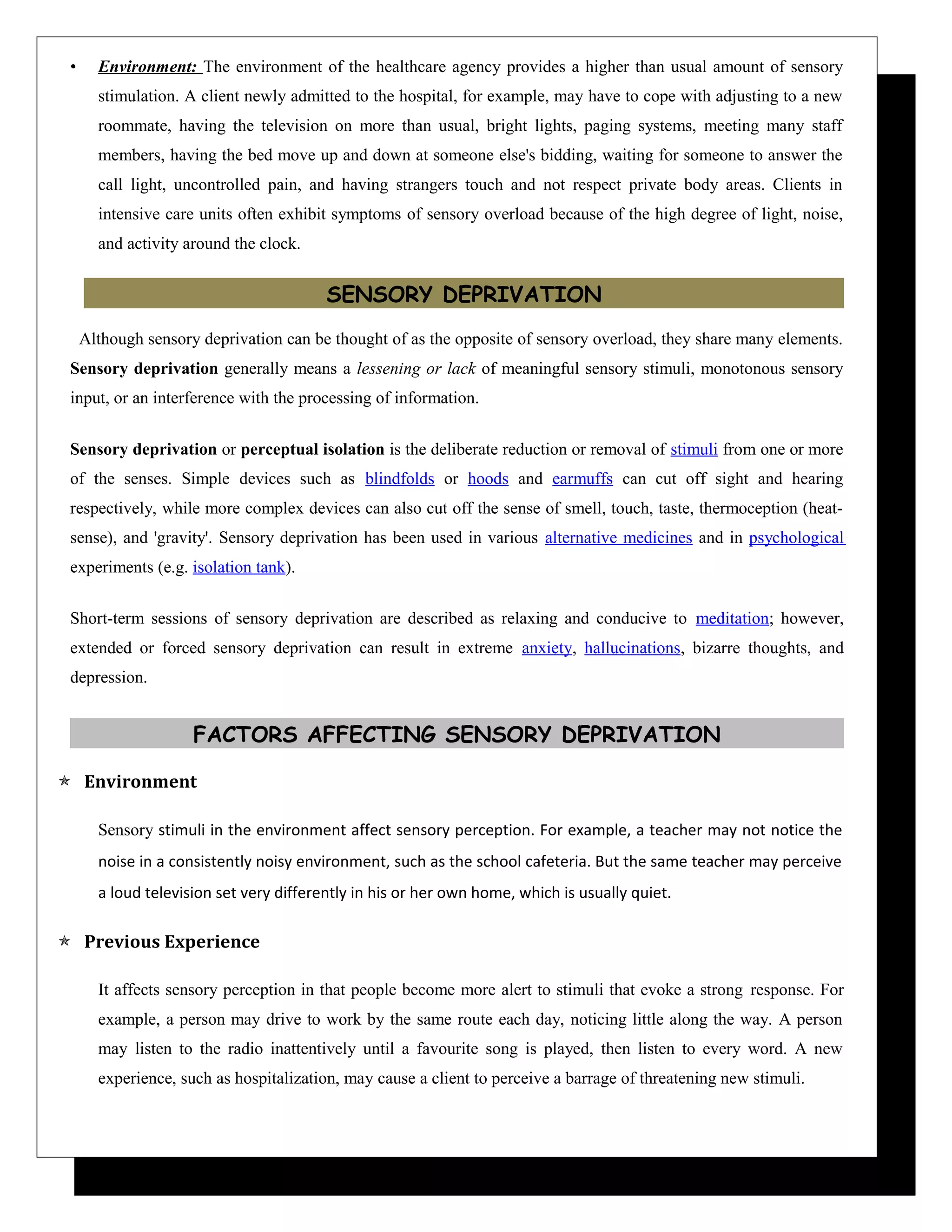 Sensory deprivation | DOC