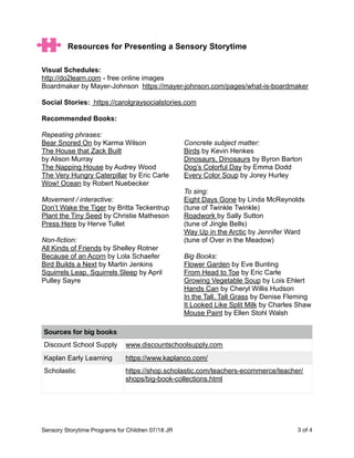 Sensory Storytime Programs: Resource Handout (July 2018) | PDF