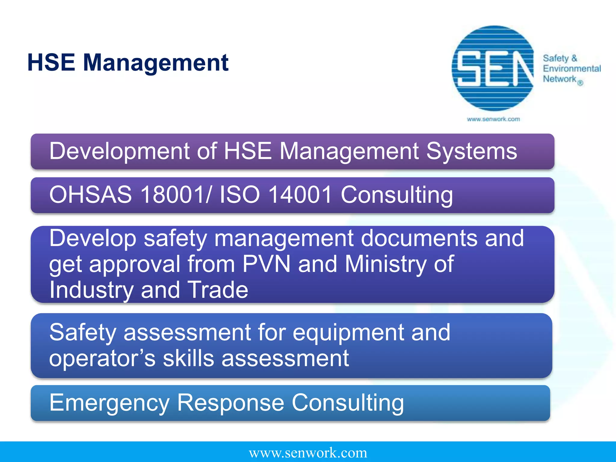 SEN's presentation about HSE/Process Safety consulting services | PPTX