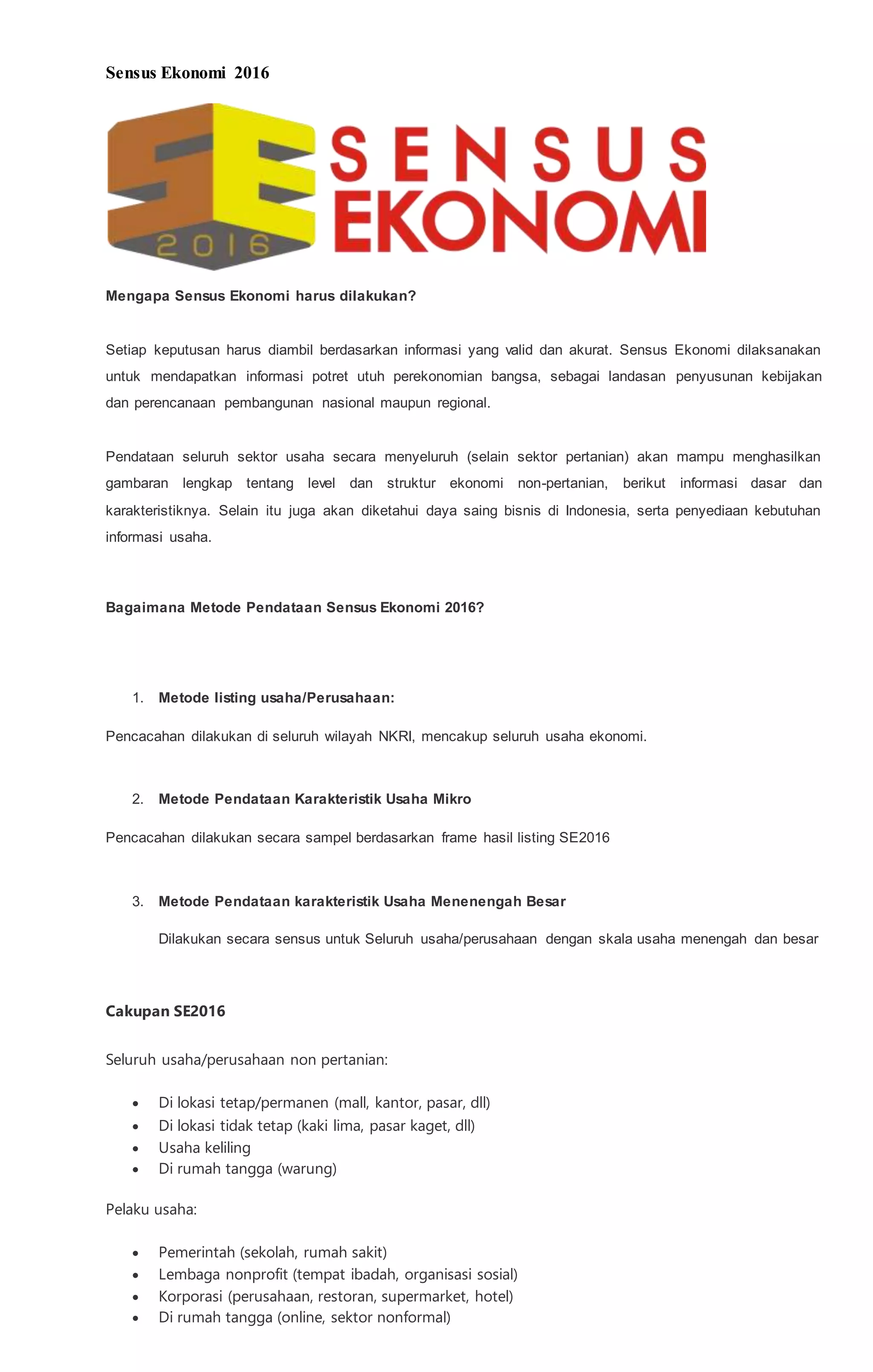 Sensus ekonomi 2016 | DOCX