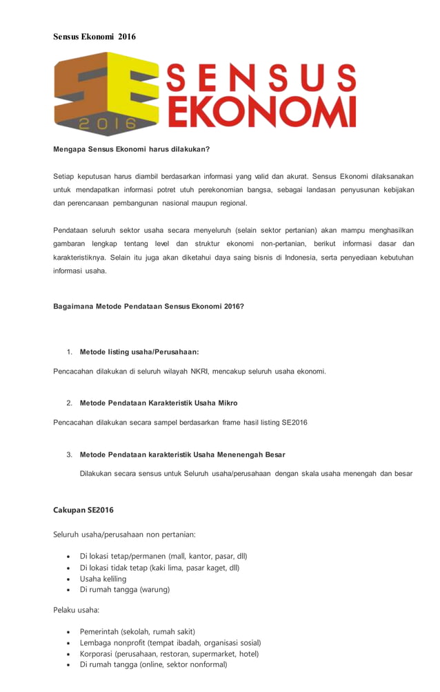 Sensus ekonomi 2016 | DOCX