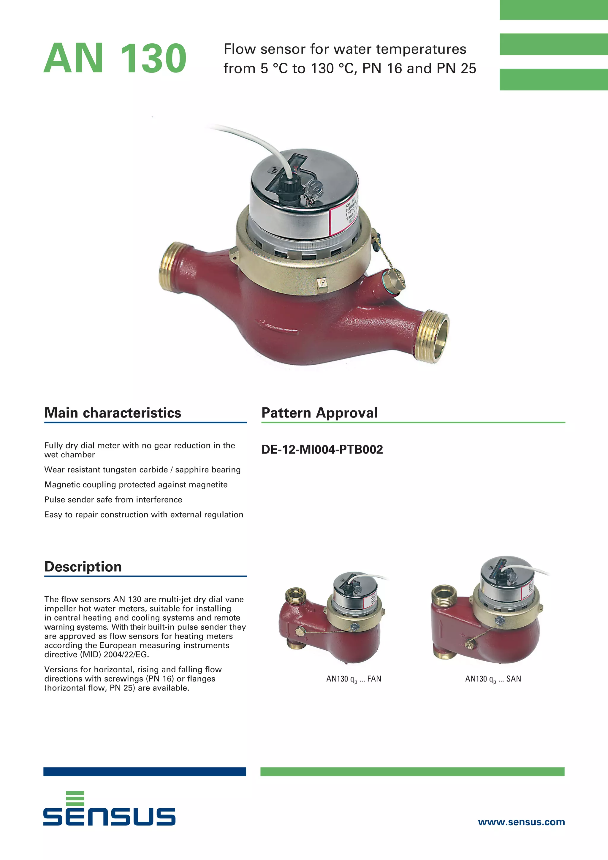 Sensus AN130 Flow Meter - Spec Sheet | PDF