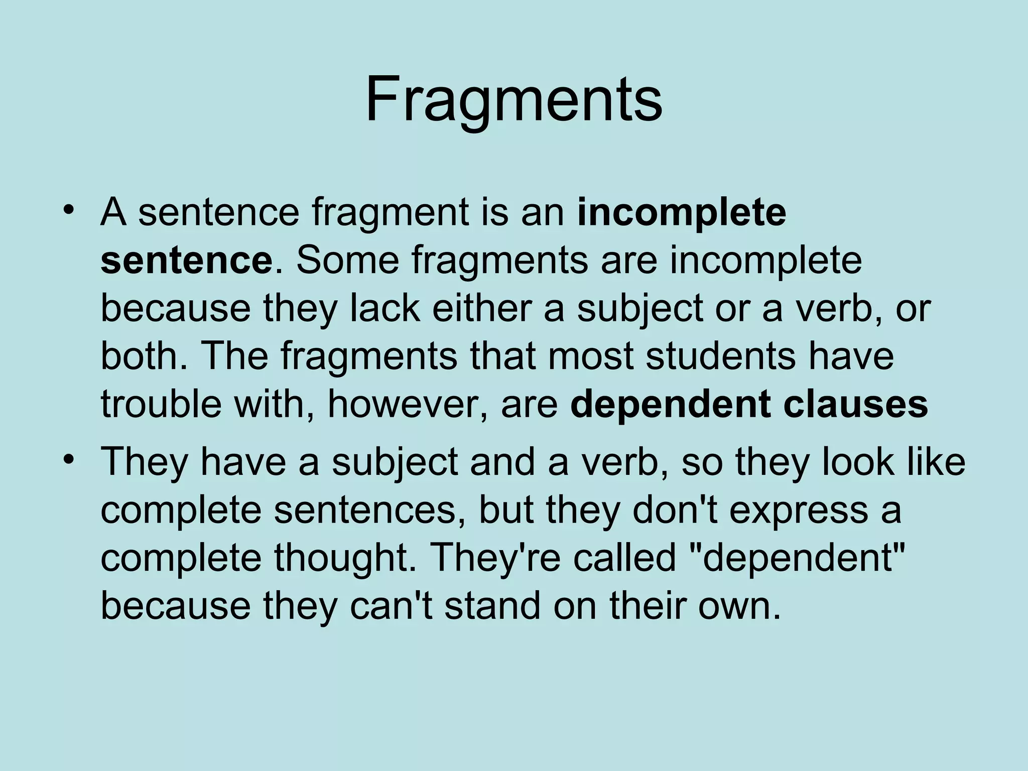 Sentence Vs. Fragment | PPT
