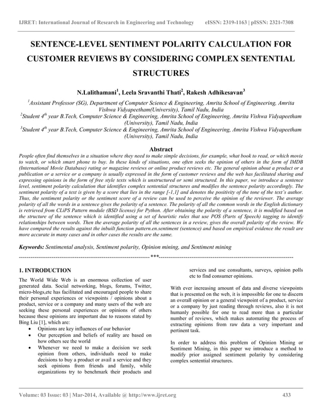 Sentence level sentiment polarity calculation for customer reviews by considering complex ...