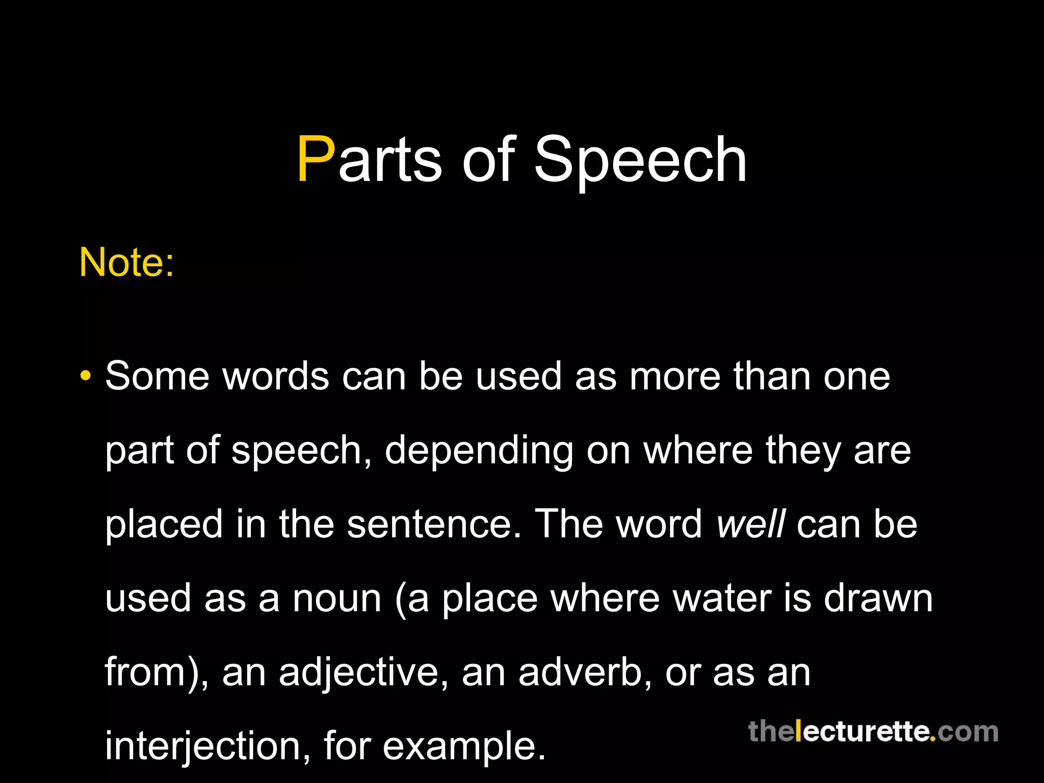 Sentence analysis: Parts of Speech | PPTX