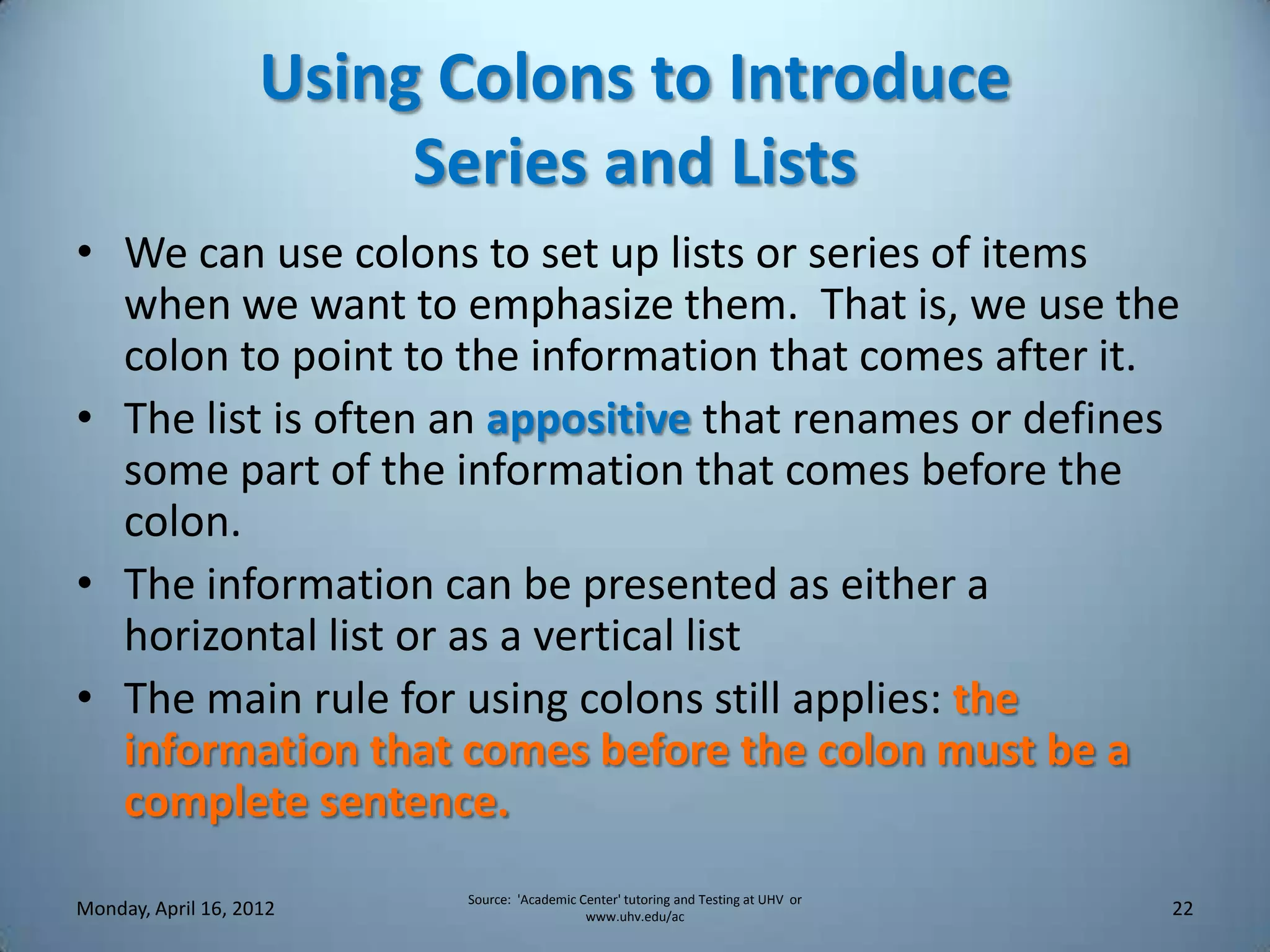 Combining Sentences Using Semi-Colons and Colons | PPTX