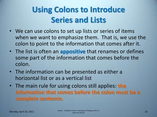 Combining Sentences Using Semi-Colons and Colons | PPTX