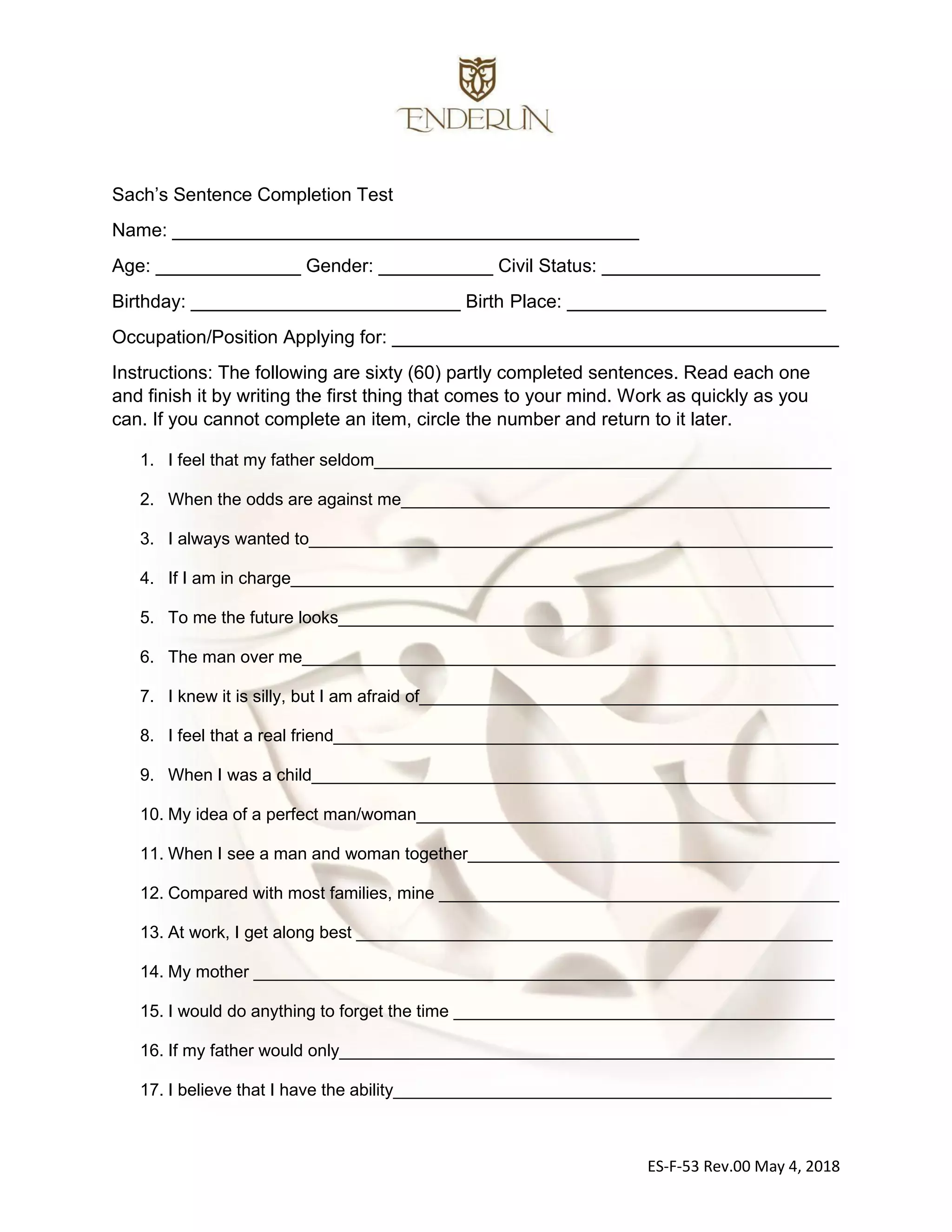 Sentence completion test | PDF