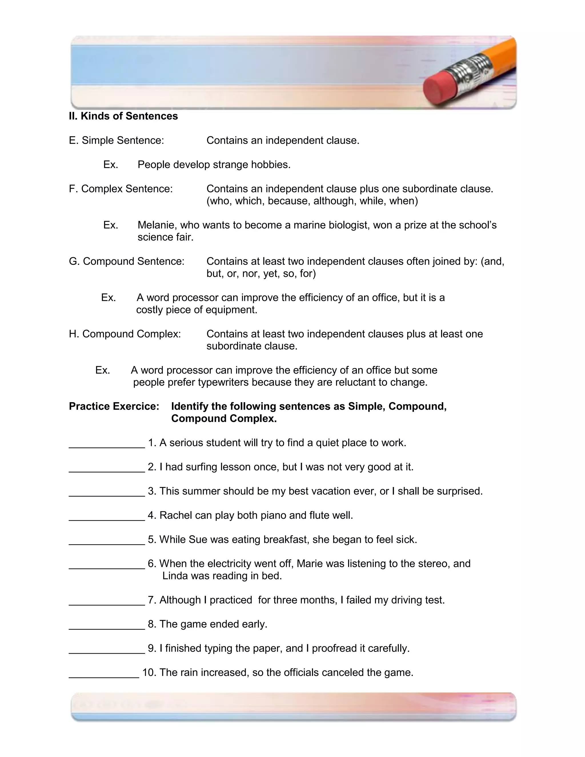 Sentence Structure - Kinds of Sentences | PDF