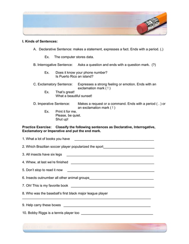 Sentence Structure - Kinds of Sentences | PDF