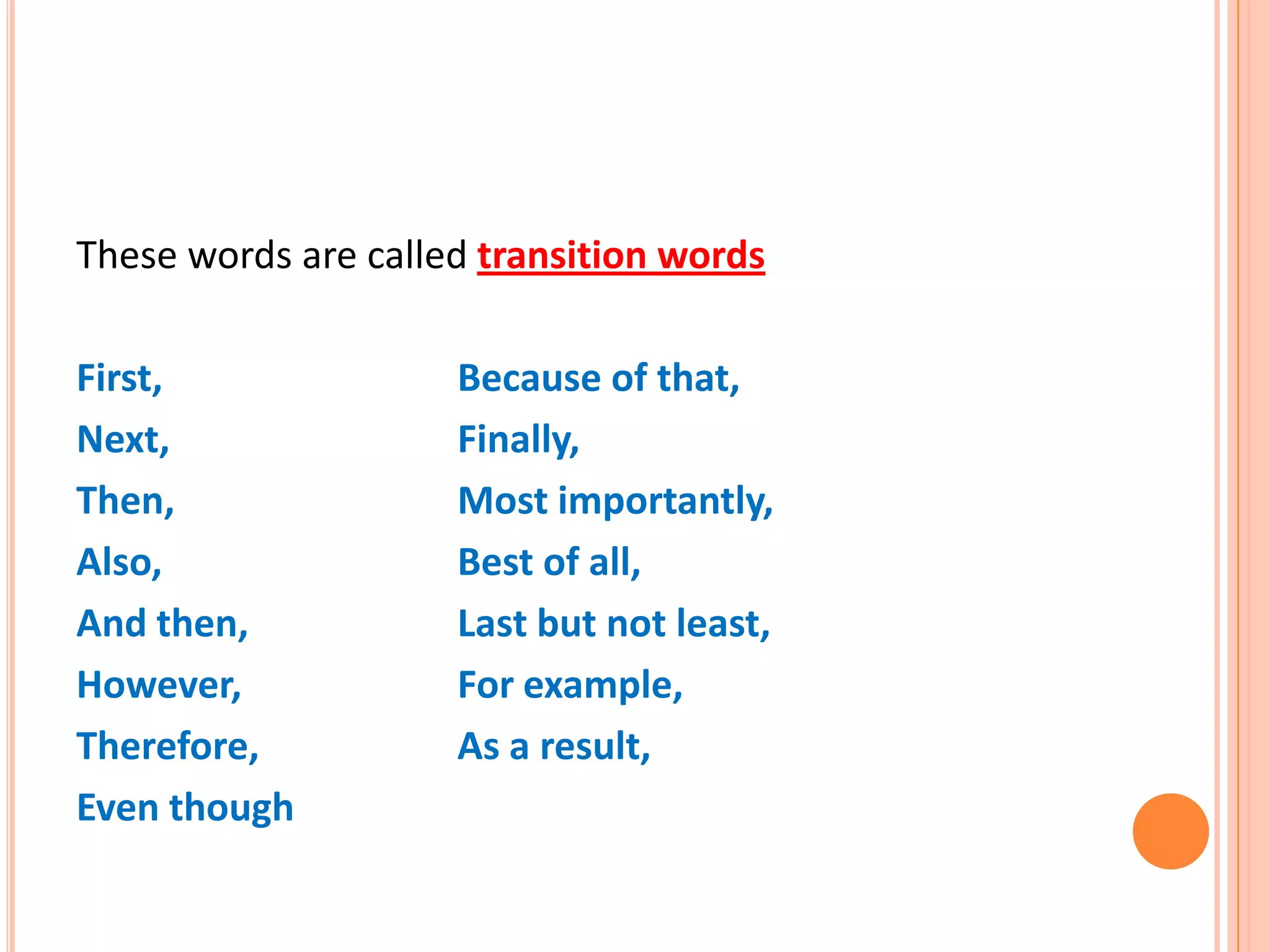 Sentence fluency transition words | PPTX