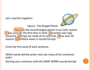 Sentence fluency transition words | PPTX