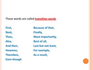 Sentence fluency transition words | PPTX