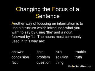 Changing the focus of a sentence | PPT