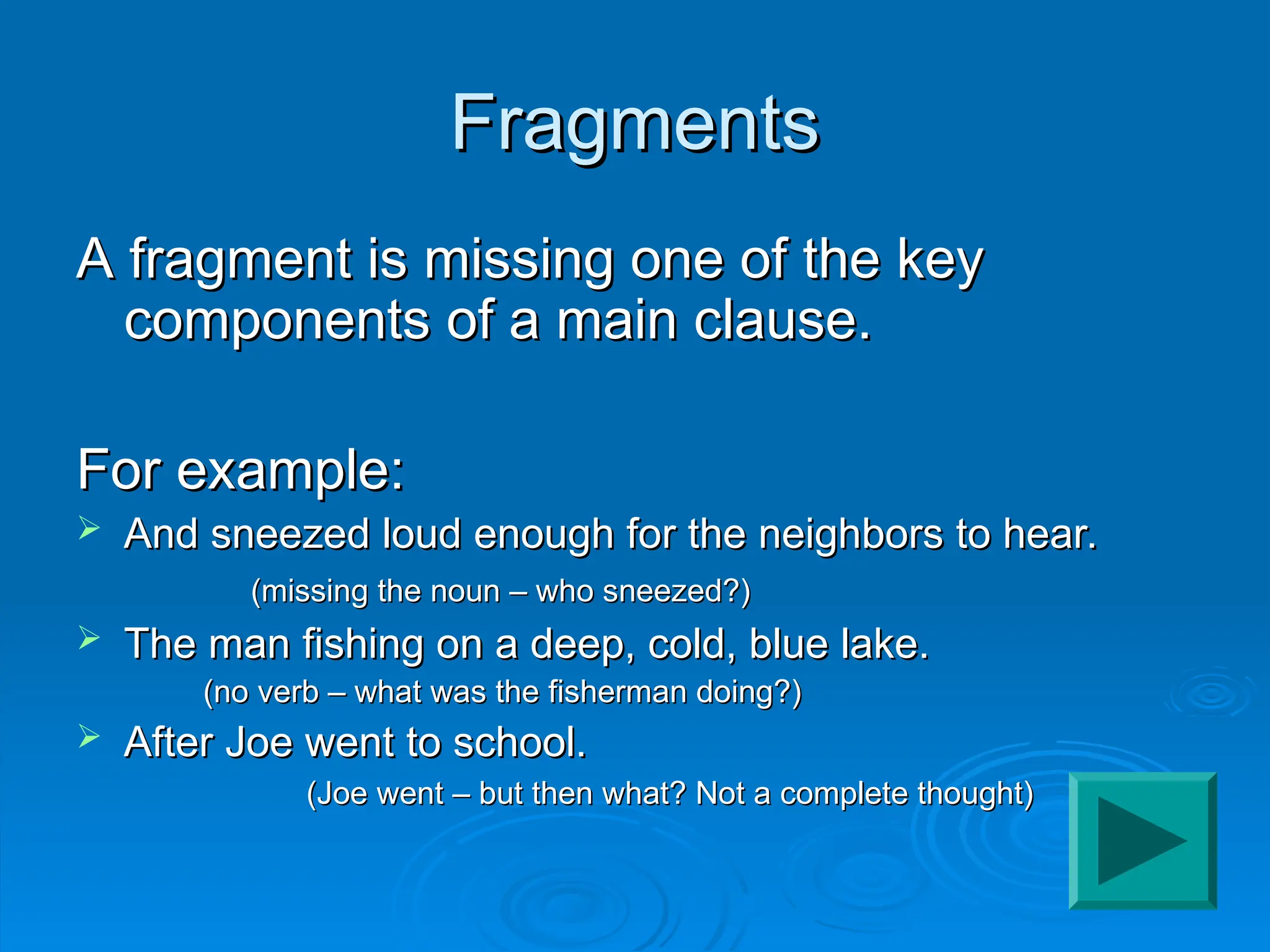 sentence and fragment presentation for grade 8 | PPT