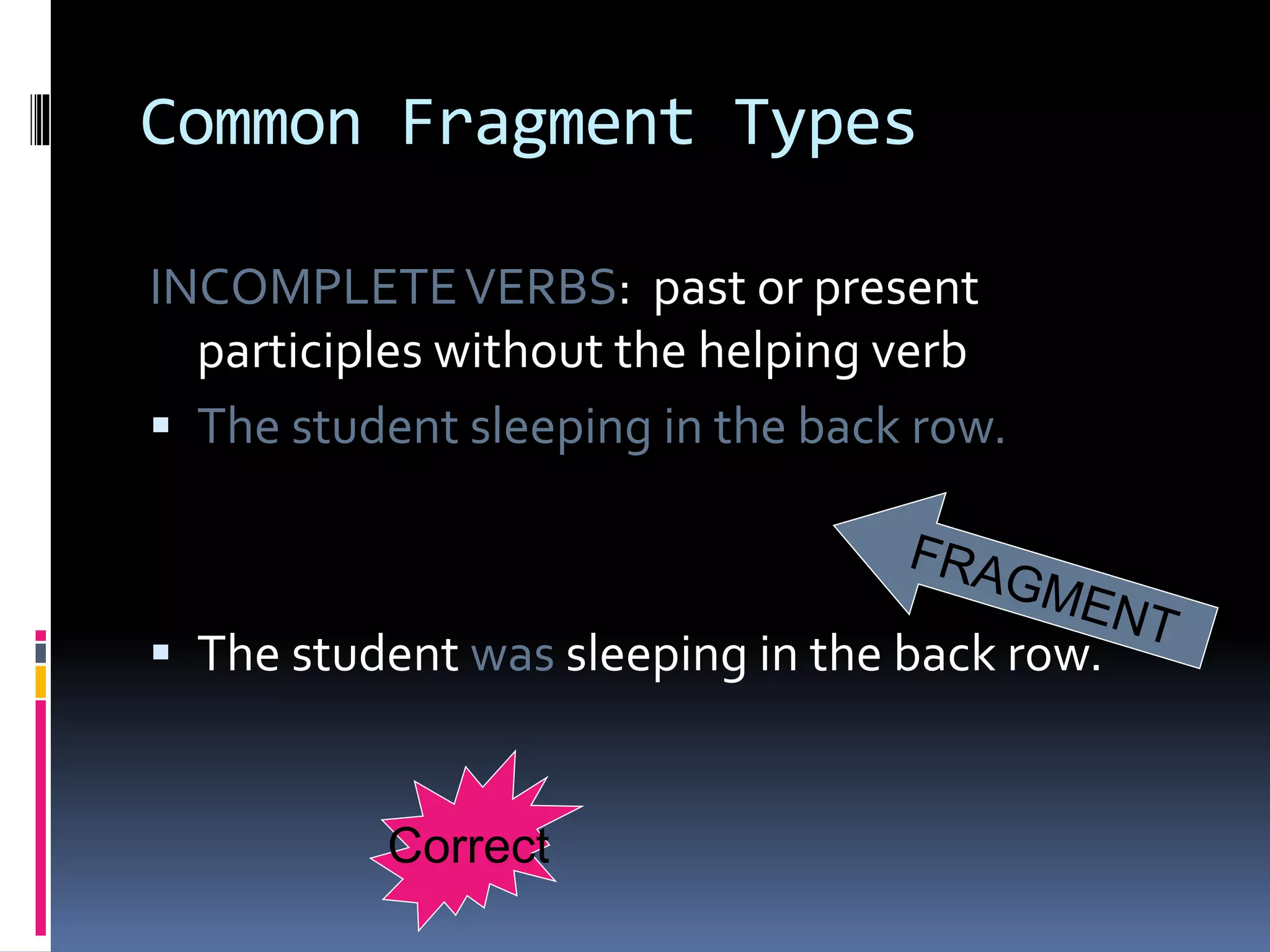 Sentence fragments grade 6 | PPTX