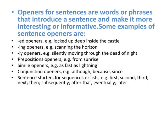 sentence openers Grammar lesson for high school ppt.pptx