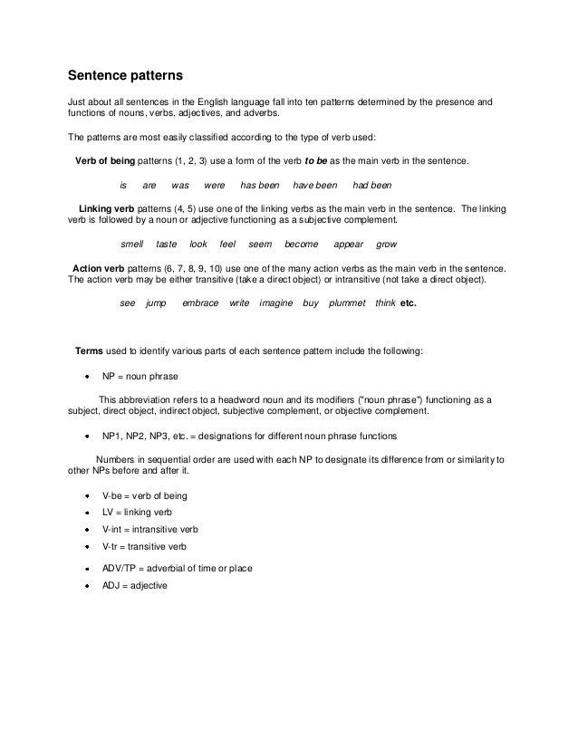Sentence patterns