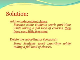 Sentence Problems for English learner with some skils. | PPT